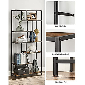 VASAGLE Bookshelf, 6-Tier Tall Bookcase, Display Shelf, Plant Stand, 11.8 x 31.5 x 70.9 Inches, Particleboard, for Study, Office, Living Room, Bedroom, Kitchen, Rustic Brown and Black ULLS119B01