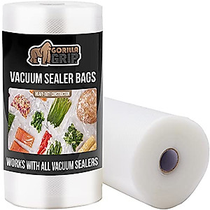 Gorilla Grip Airtight Vacuum Sealer Bags, 2 Pack, 11 IN x 25 FT, 6x Fresher Food, Pack A Meal Saver, Leakproof, Puncture Resistant, Prevents Freezer Burn, for Sous Vide, Microwave and Dishwasher Safe
