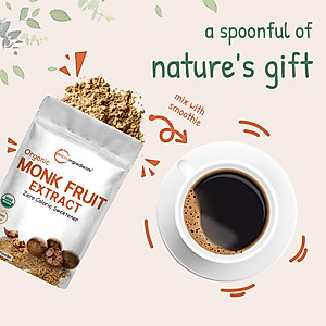 USDA Organic Monk Fruit Extract Powder with Active Mogrosides, 4 Ounce, Zero Calorie, Zero Carb, Sugar Alternative, Monk Fruit Keto Diet, Perfect Paleo & Low-Carb Dieters, Natural Sweetener, Vegan