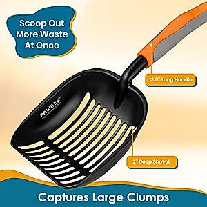PAWBEE Metal Cat Litter Scoop - Premium Non-Stick Cat Litter Scooper with Holder - Deep Shovel Cat Scooper - Long Non-Slip Handle Kitty Litter Scoop - Cat Poop Scooper - Cat Scooper for Litter Box