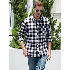 SANGTREE Mens Flannel Plaid Shirts Casual Long Sleeve Button Down Shirt Dad and Son Matching Shirts (Black White, XXL)