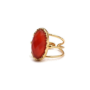El Joyero Orange Carnelian Oval Shape Handmade Rings Gold Plated Gemstone Faceted Cut Adjustable Rings Jewelry EJ-1061