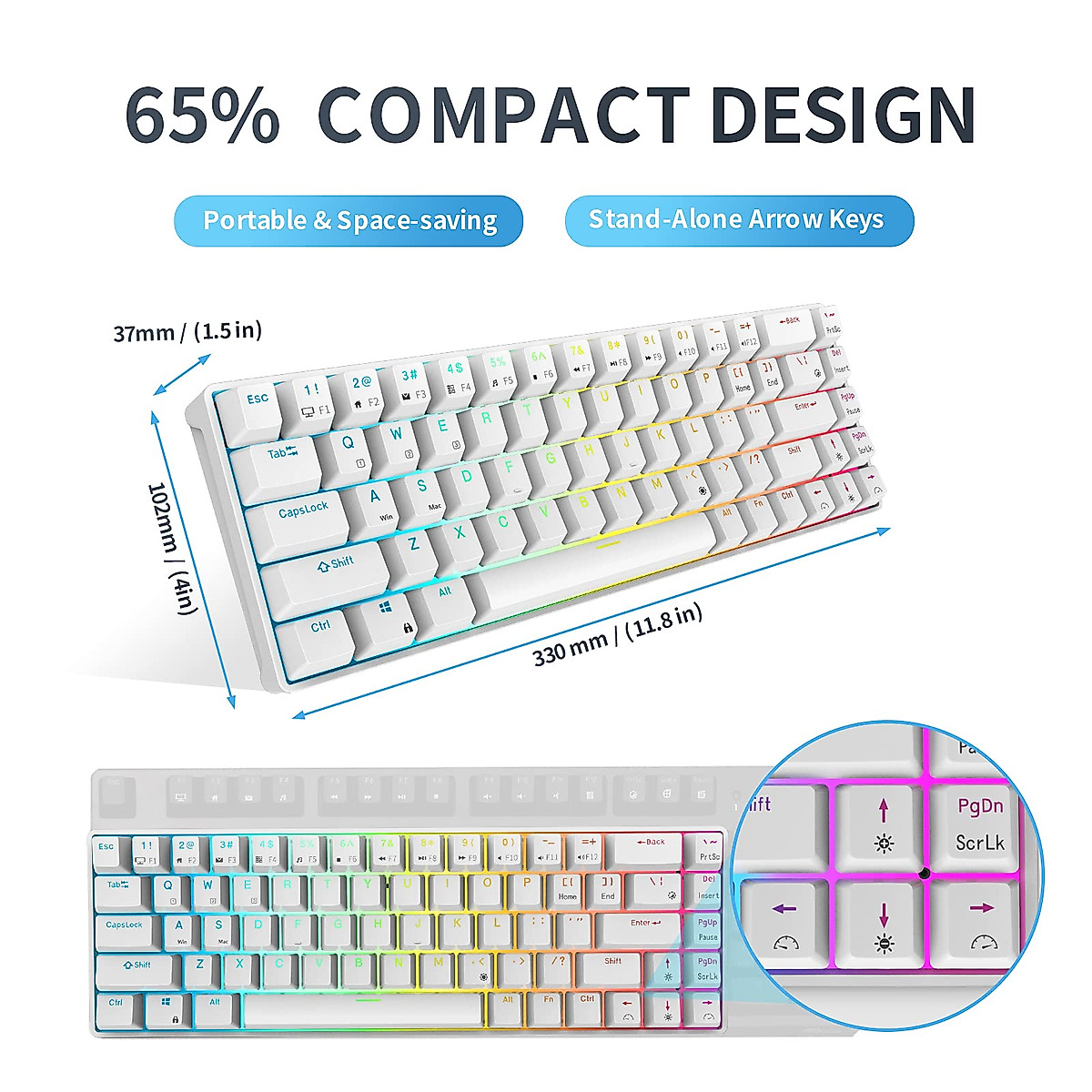 RK ROYAL KLUDGE RK68 (RK855) Bluetooth Wireless/Wired 65% Mechanical Keyboard, 68 Keys RGB Hot Swappable Blue Switch Gaming Keyboard with Software for Win/Mac