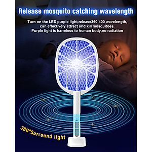 2PACK Electric Fly Swatter,4000V Bug Zapper Racket,2 in 1 Mosquito Zapper Racket with 1200ml Battery Rechargeable Purple Mosquito Killer Lamp with 3 Layers Safety Net Suitable for Indoor and Outdoor