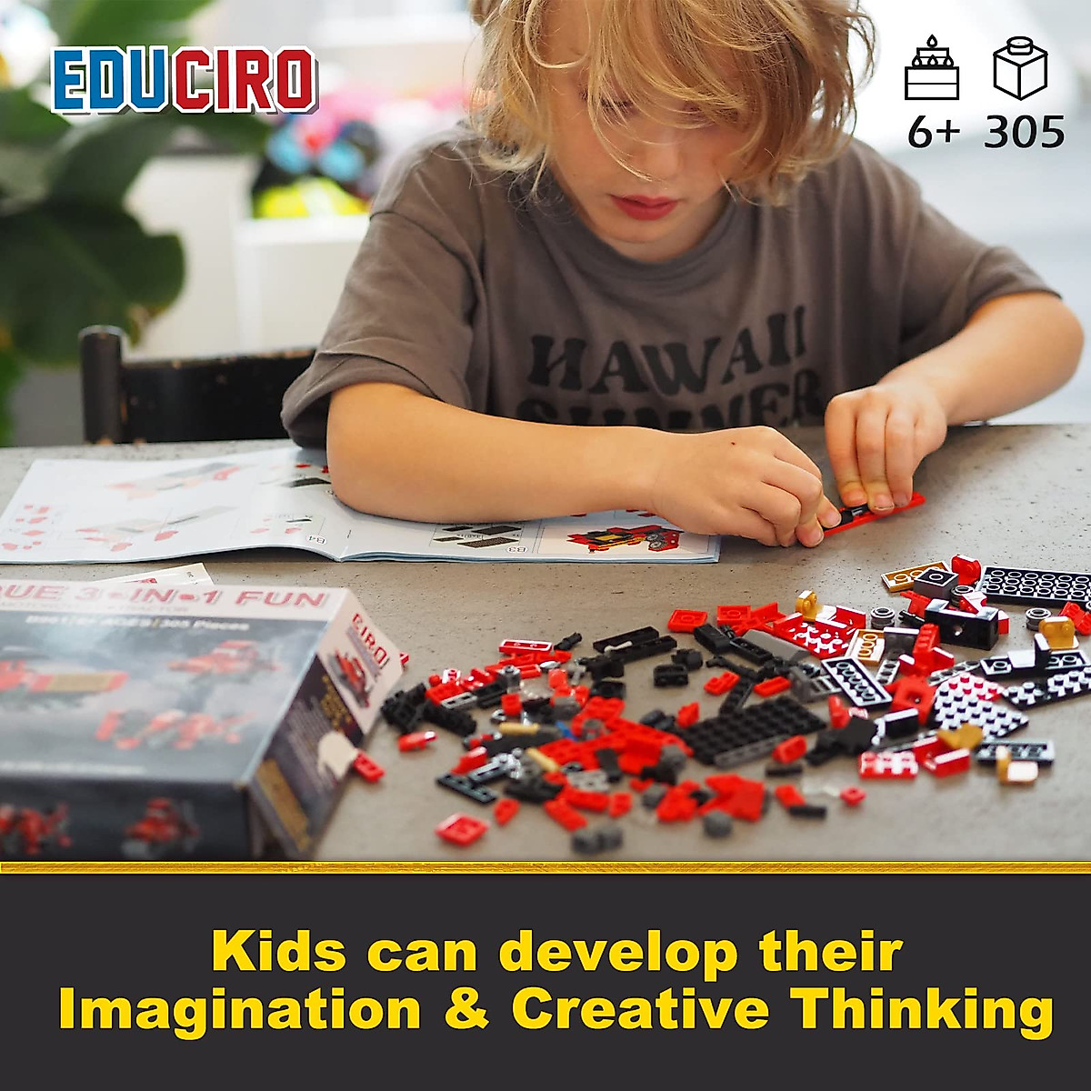 EduCiro Toys Train Sets, 3 in 1 Building kit Steam Train Motorcycle Tractor for Kids,New 2021 Creative Play and Easy to Follow (305 Pieces)