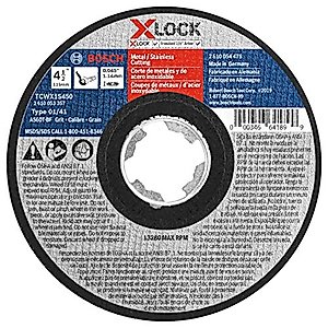 BOSCH TCWX1S450 4-1/2 In. x .045 In. X-LOCK Metal/Stainless Fast Cutting Abrasive Wheel 60 Grit Compatible with 7/8 In. Arbor Type 1A (ISO 41) for Applications in Metal, Stainless Steel Cutting
