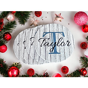 Personalized Coasters for Drinks White Barnwood Design Custom Farmhouse Coaster Set Monogram Initial Name Housewarming Gift Handmade by The Painted Pug (White)