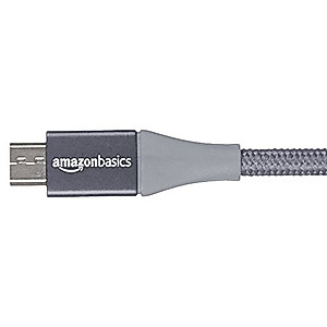 Amazon Basics Micro USB to USB-A 2.0 Fast Charging Cable, Nylon Braided Cord, 480Mbps Transfer Speed, 6 Foot, Dark Gray