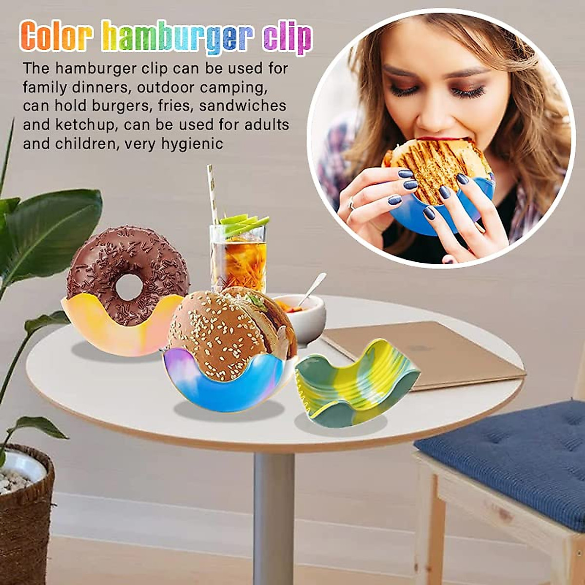 NIWISFOS Burger Hamburger Holder Sandwich French Fry Taco Sauce Holders Fixed Box Container Rack for Eating, Silicone Reusable, 4Pcs