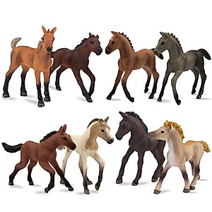 Toymany 8PCS 3-4" Horse Figurines Toy Set, Realistic Detailed Plastic Pony Figures Foal Animals Toy Playset, Cake Toppers Easter Eggs Christmas Birthday Gift Educational Toy for Kids Toddlers
