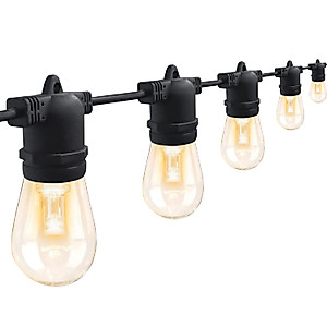 GANA Patio Lights, LED Outdoor String Lights 48FT, 2200K 12V Safe Voltage, 15 LED Shatterproof S14 Model Bulbs, IP65 Waterproof Commercial Grade Patio Lights, Decorative for Garden or Patio