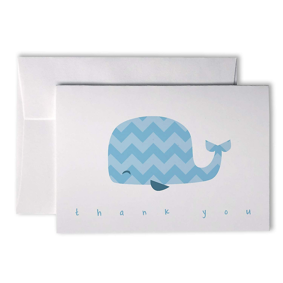 Colorful Chevron Whales Baby Thank You Note Cards - 48 Cards & Envelopes (Blue)
