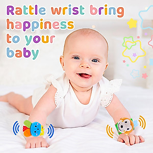 Yeeeasy Baby Rattle Cotton Socks and Wrist Rattle Strap Set, Infant Toys 0 3 6 9 12 Months, Baby Gifts for Boys and Girls, Develop Babies Sensory Toys