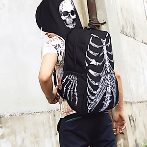 Ogkdlew Goth Backpack Skull Gothic Backpack, Emo Goth Grunge Backpack For Street Hipster With Hooded 16.5 In