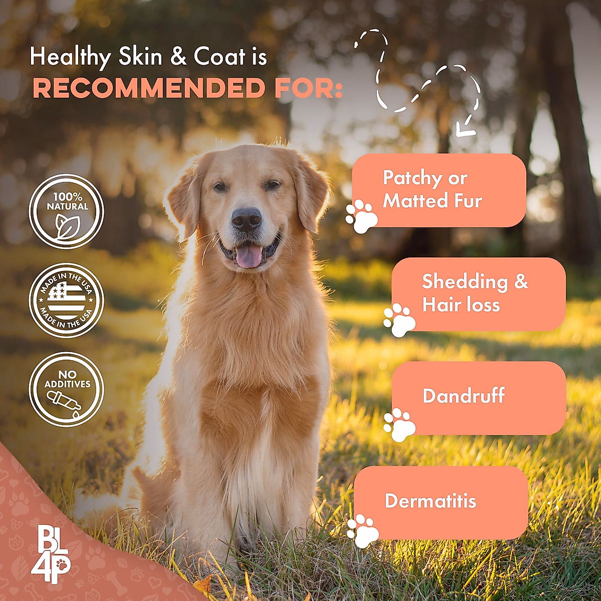 Natural Skin & Coat Supplement for Dogs, Large and Small - Dog Anti Itch Relief for Dry Skin, Rash, Allergy or Irritation - Reduces Shedding, Dandruff and Supports Dog Hair Growth - 400 Small Pills