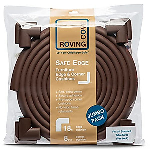 RovingCove Edge Corner Protector Baby Proofing (Large 18ft Edge 8 Corners), Hefty-Fit Heavy-Duty, Soft NBR Rubber Foam, Furniture Fireplace Safety Corner Edge Bumper Guard, 3M Adhesive, Coffee Brown