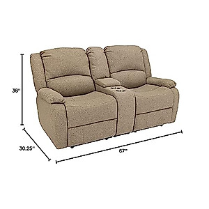 RecPro Charles 67" Double Recliner RV Sofa with Console and Cupholders | Zero Wall Loveseat for Camper | Wall Hugger Couch | Fifth Wheel Theater Seating | Replacement RV Furniture | Oatmeal Cloth