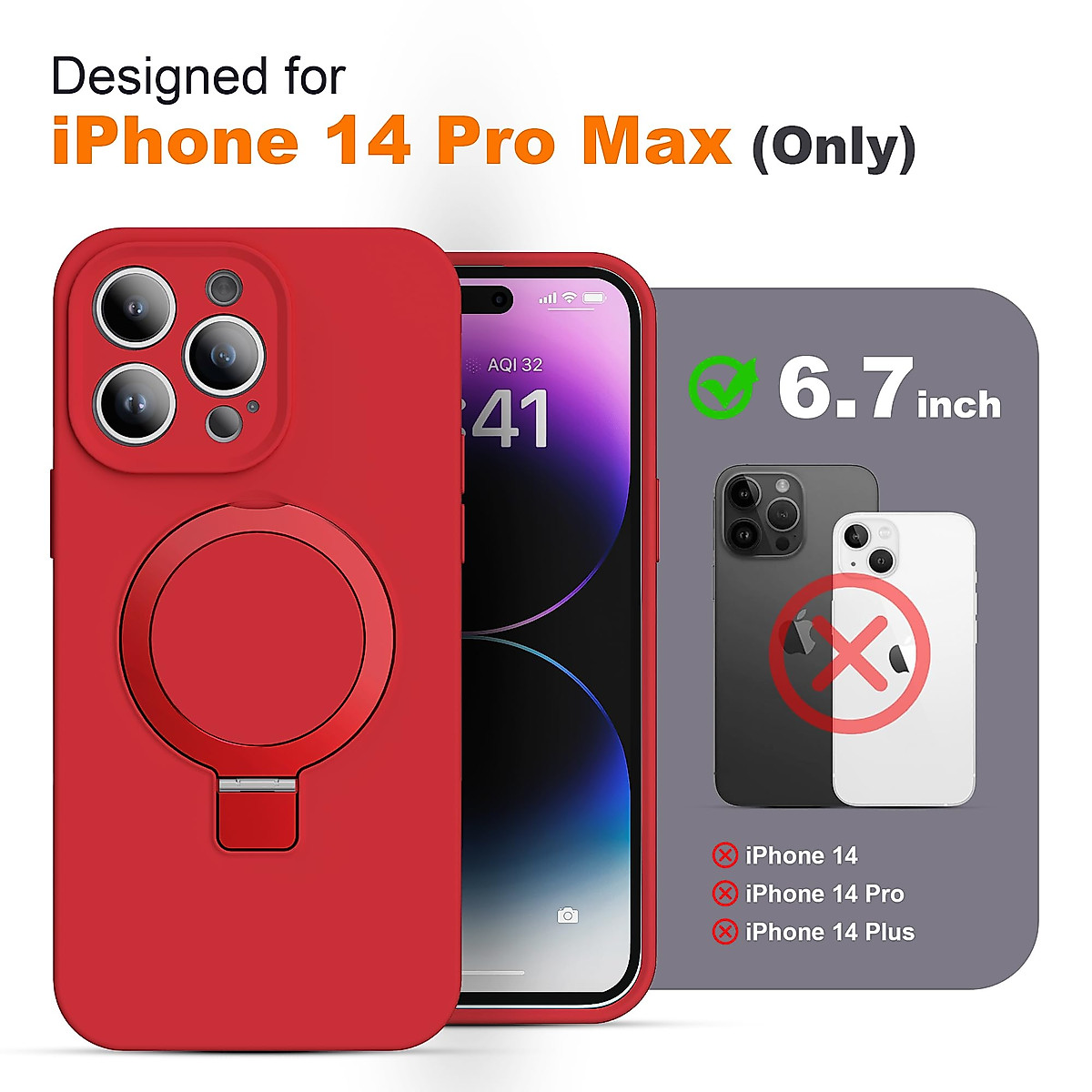 SKYLMW Designed for iPhone 14 Pro Max Case with Magnetic Invisible Stand Compatible with MagSafe Military Drop Tested Shockproof Silicone iPhone 14 Pro Max Phone Cases for Women Men 6.7'' 2022, Red