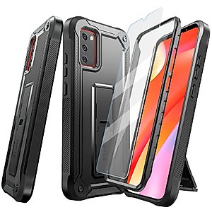 B LABS Compatible with Samsung Galaxy A02s Phone Case - Ultimate Drop Protection with Built-in Screen Protector and Kickstand (Black)