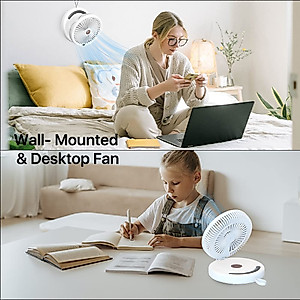 Jassco Air Circulator Fan, Table Fan, Portable Oscillating Desktop Fan, Wall-Mounted Fan, 6 Speeds, Personal Cooling Fan with LED Night Light for Home, Dorm, Workout,White