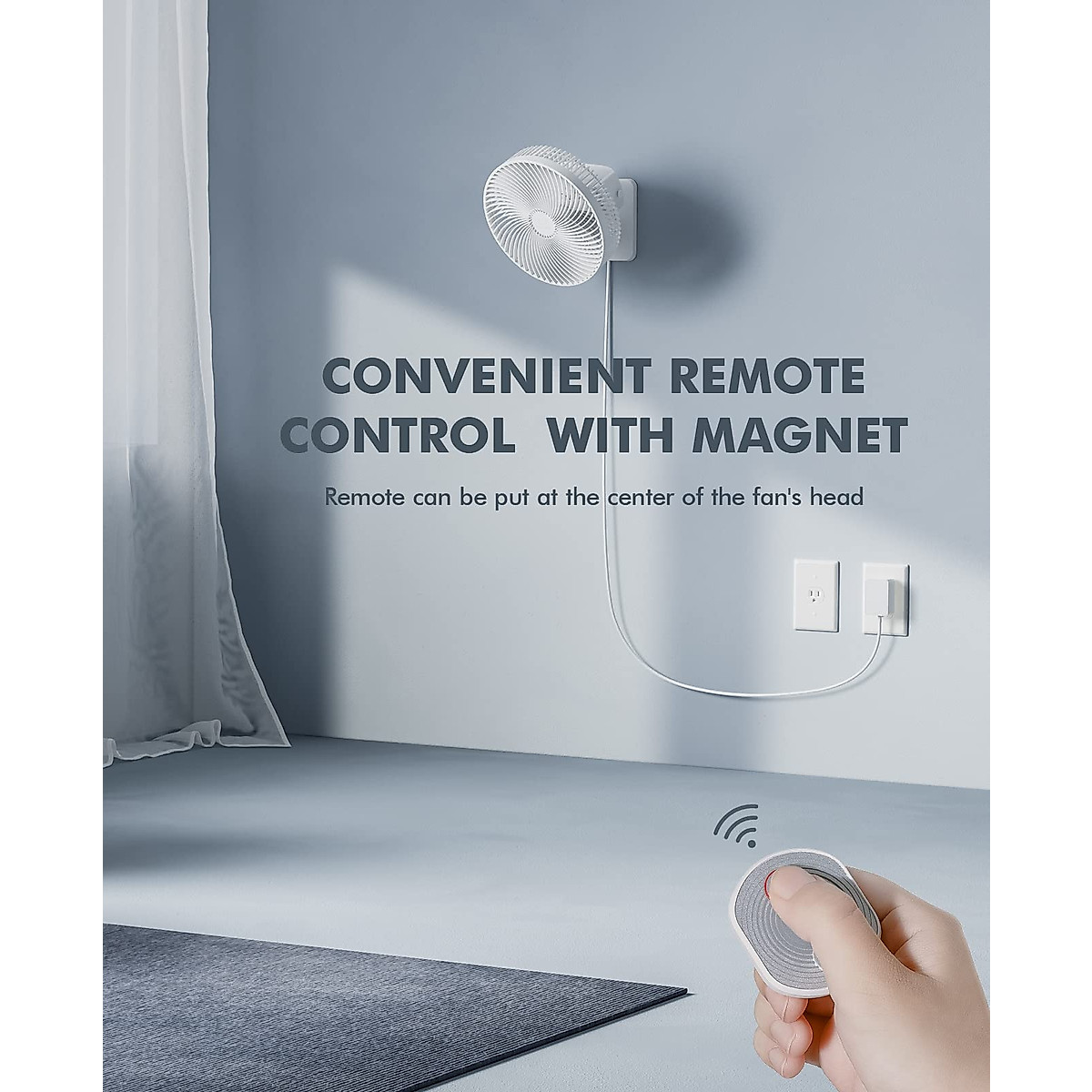 LEMOISTAR 10 Inch Wall Mounted Fan with Remote Control, 90°Oscillating, High Velocity 4 Speeds, Timer, Adjustable Tilt, 70Inch Cord, Ultra Quiet,for Bedroom Garage RV Office Home-White