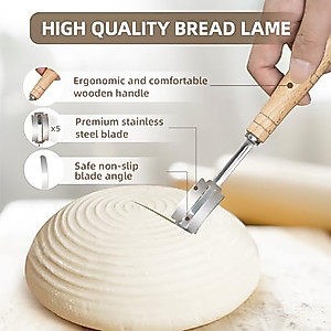 Bread Proofing Basket, Kikcoin Banneton Bread Proofing Basket Set of 2, 9 Inch & 10 Inch Round Sourdough Proofing Basket with Linen Liner, Bread Lame