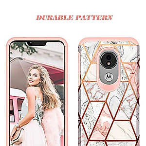 Fingic Case for Moto G7 Power, Case for Moto G7 Supra, Case for Moto G7 Optimo Maxx, Rose Gold Marble Design Shiny Glitter Bumper Hybrid Hard PC Soft Silicone Anti-Scratch Shockproof Protective Case