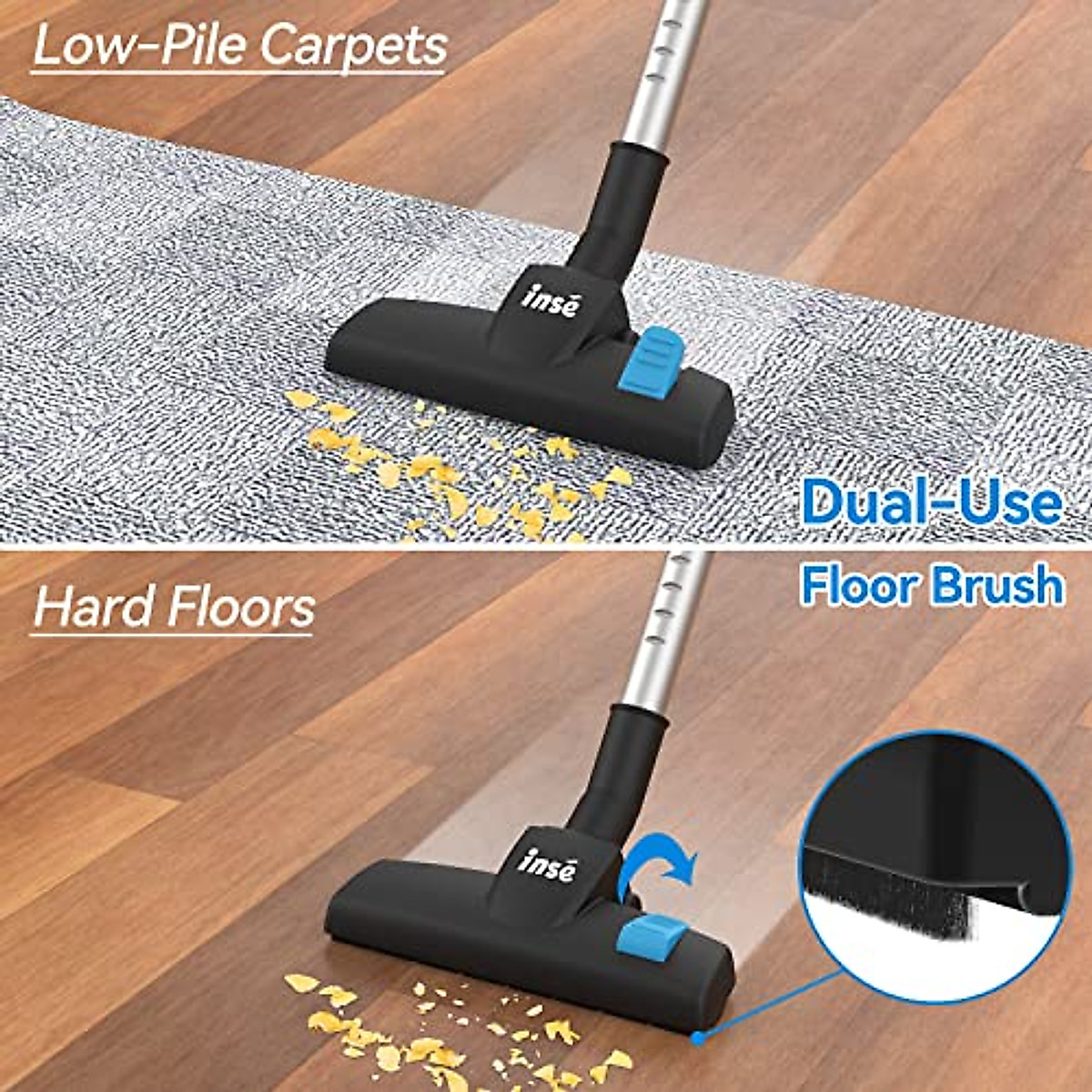 INSE Vacuum Cleaner, Corded Vacuum Cleaner 600W Powerful Motor 18000Pa Versatile Handheld Corded Stick Vacuum Cleaner for Hardwood Floor Pet Hair - Blue
