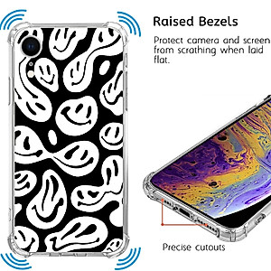 Fisgerod Black and White Smiley Face iPhone Case for iPhone XR, Trippy Aesthetic Melting Case for Girls Boys Women Men, Unique Trendy TPU Bumper Cover Case for iPhone XR, Black White