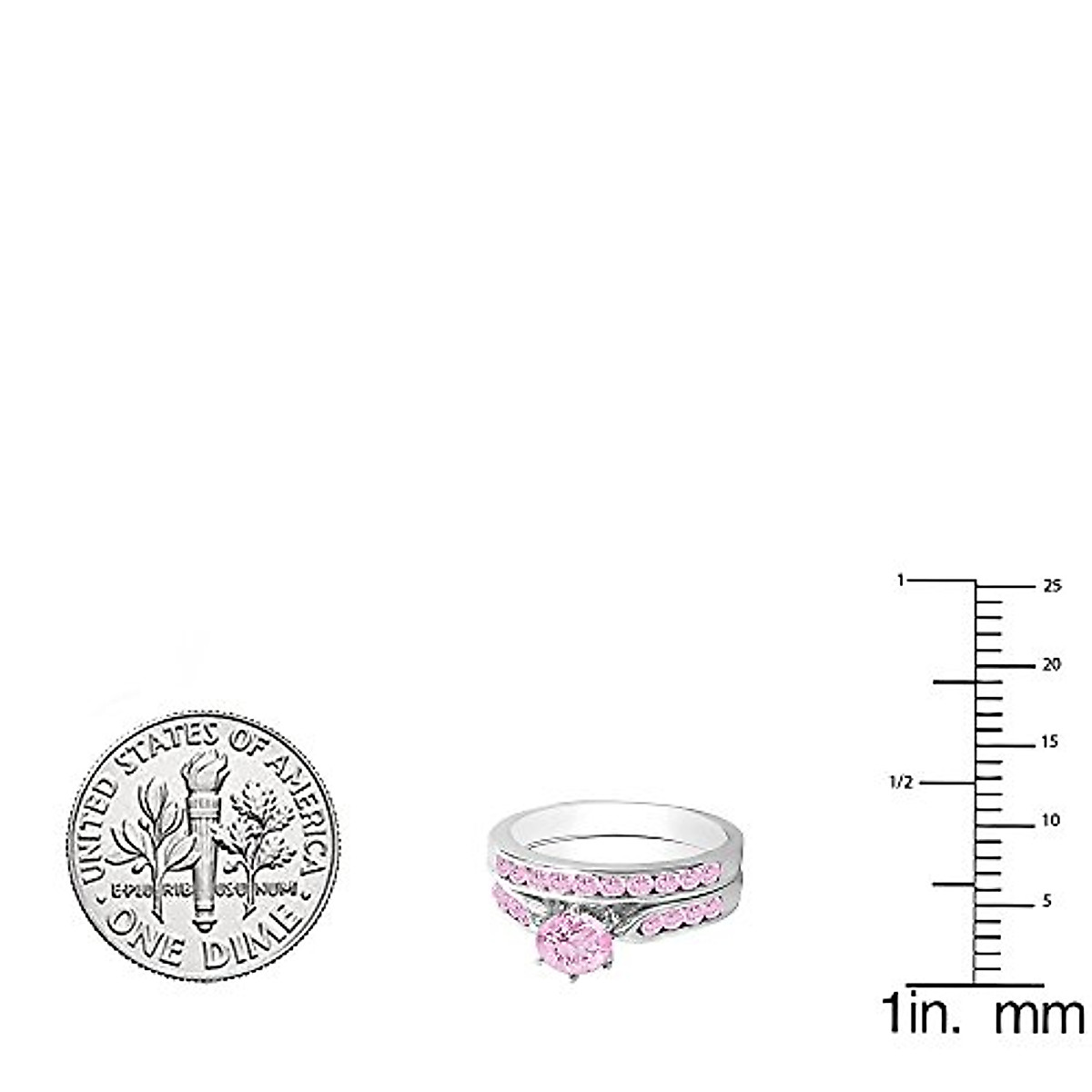 Dazzlingrock Collection Round Pink Sapphire Channel Set Wedding Ring Set for Women in 14K White Gold Size 9