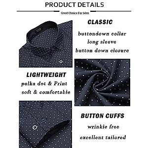 COOFANDY Men's Business Dress Shirt Long Sleeve Regular Fit Shirt Casual Polka Dot Printed Button Down Shirts Navy Blue