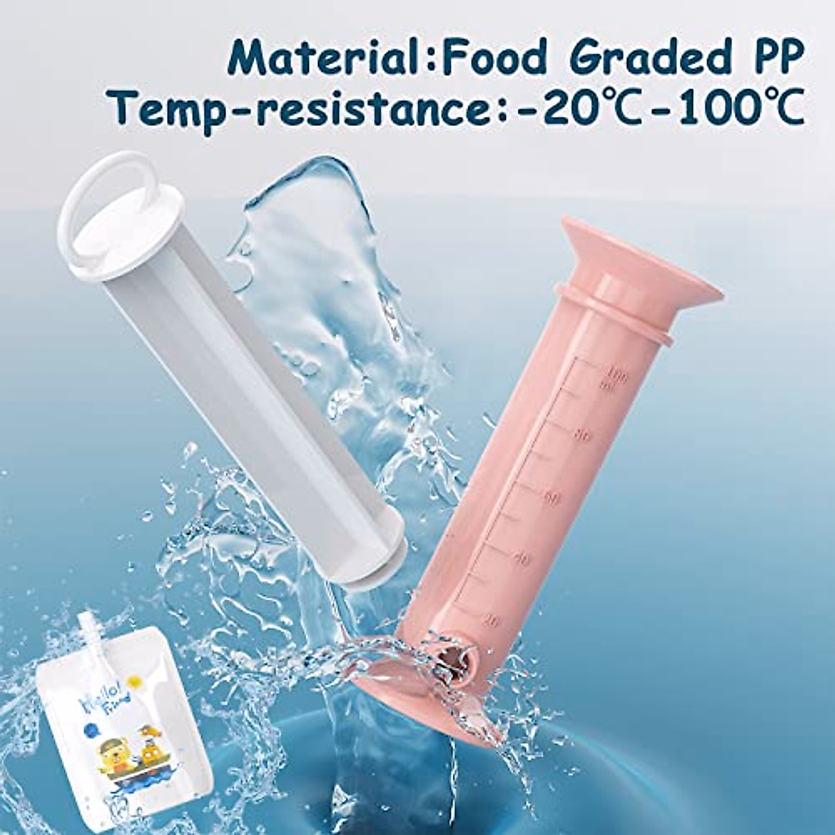 Fruit Puree Filler, Portable Food Pouch Filler Fruit Squeeze Puree Filler Vegetable Puree Maker Fruit Juice Food Maker with 12pcs Reusable Food Pouches for Kids Indoor and Outdoor Usage (Blue)