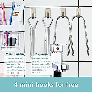 Tongue Scraper with Mini Hooks (4 Pack) Stainless Steel Tongue Cleaner Tongue Cleaning Tools for Adults and Kids Oral Care Eliminate Bad Breath Tongue Brush