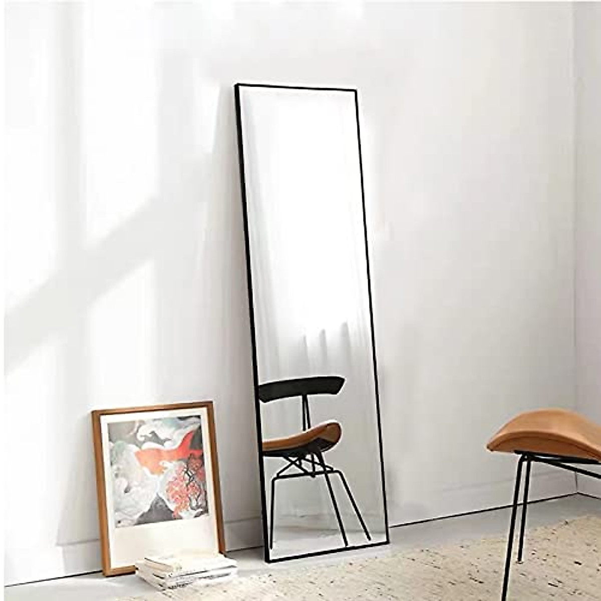 FLYMUHJIA Wall Mirror Full Length Full Body, Floor, Standing Mirror with Aluminum Alloy Thin Frame for Bedroom Living Room, 59” X16” Black