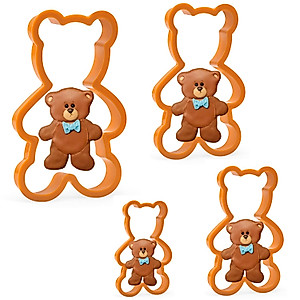 Teddy Bear Cookie Cutter Set - 4 Pieces Teddy Bears Plastic Biscuit Cutter for Kitchen Baking