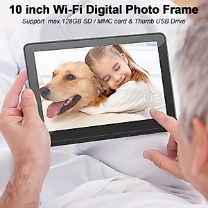 Digital Photo Frame WiFi Digital Picture Frame kimire 1920x1080 Touch Screen, Support Thumb USB Drive and SD Slot, Music Player, Alarm Clock, Share Photo and Video via APP, Cloud, Email(10inch Black)