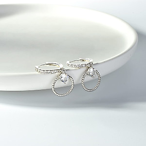 Sterling Silver Hoop Earrings with Drop Dangle for Women Hypoallergenic Twisted Earrings Huggie Hoop Earrings with Charms Trendy Cubic Zirconia Loop Earrings with Dangling Fashion Earring Gift for Her