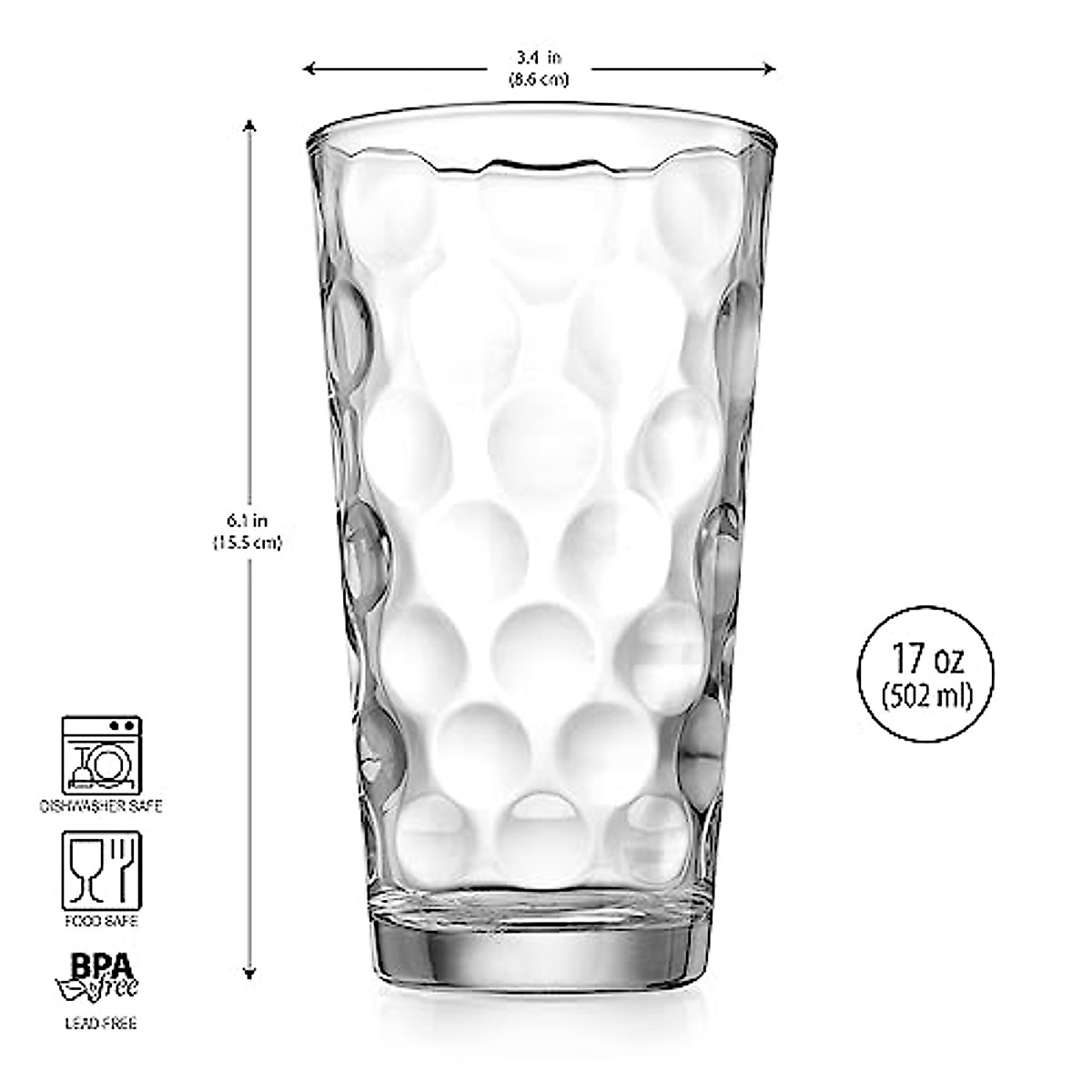 Home Essentials & Beyond Drinking Glasses [set of 10] Highball Glass Cups 17oz Premium Cooler Glassware – Ideal for Water, Juice, Cocktails, Iced Tea.