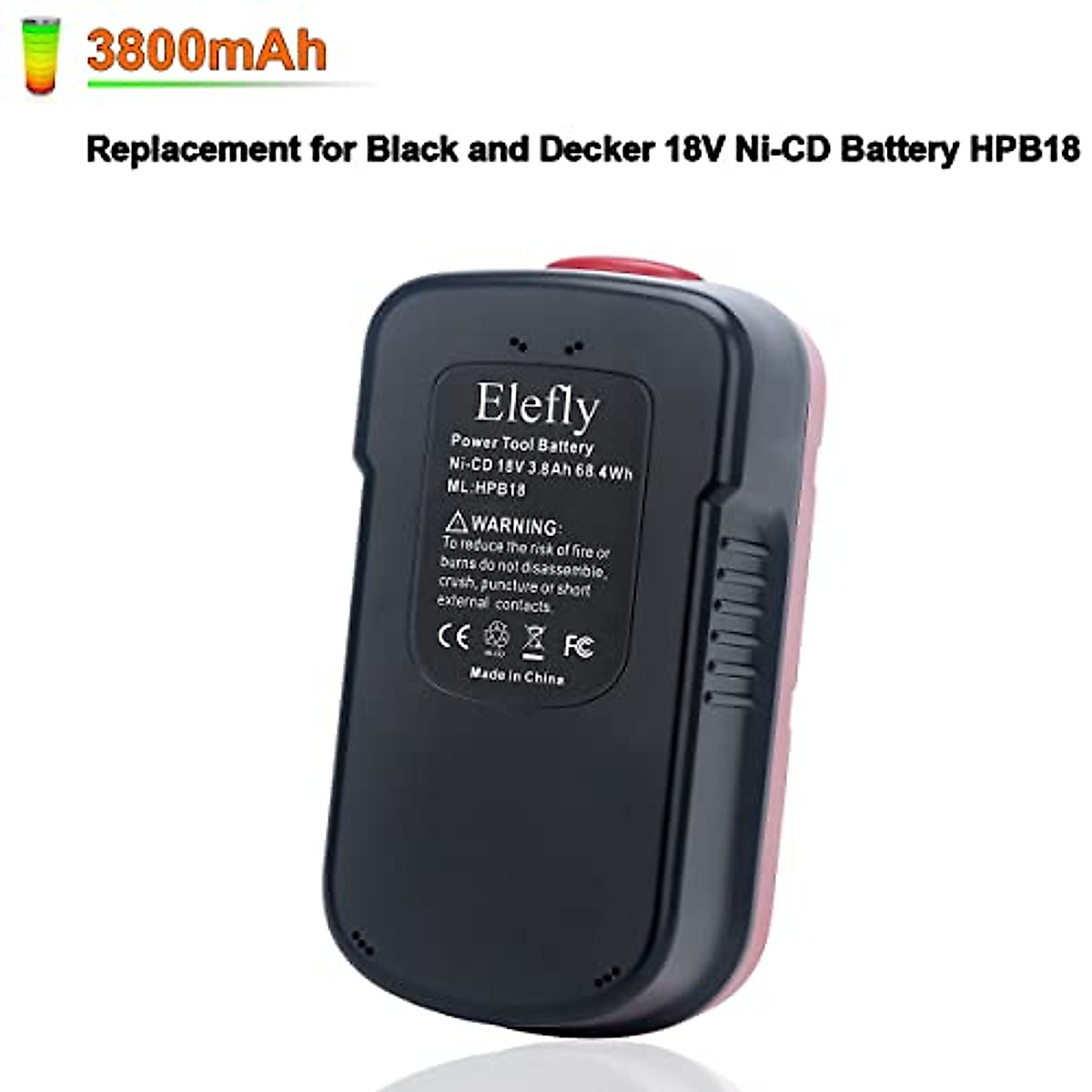 ELEFLY 2 Pack 18V 3.8Ah Ni-CD HPB18 Battery Replacement for Black and Decker 18V Battery HPB18 HPB18-OPE 244760-00 FS18FL FSB18, Compatible with Black & Decker 18 Volt Cordless Power Tools