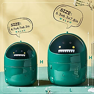 1.28 Gal Mini Desktop Trash Can with Lid, Cute Little Dinosaur Countertop Garbage Bin, Plastic Tiny Tabletop Wastebasket for Office/Kitchen/Coffee Table Room Decoration - Green