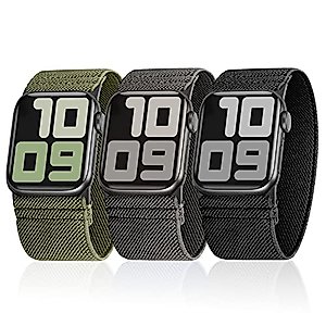Ultra Wide Solo Loop Bands Compatible With Apple Watch Band 49mm 38mm 40mm 41mm 42mm 44mm 45mm, Nylon Stretchy Braided Elastic Sport Women Men Strap for iWatch Series Ultra 8 7 6 5 4 3 2 1 SE, 3 Packs