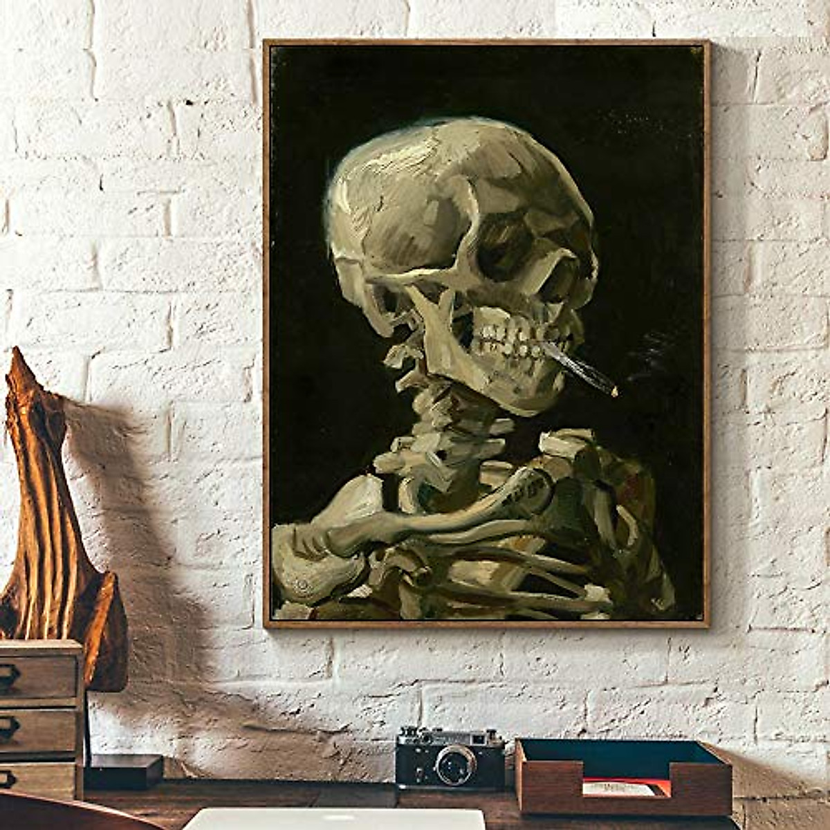 Kiddale Skull with Cigarette( 1886 by Vincent Van Gogh),Canvas Prints Wall Art Pictures Reproductions Artwork Paintings Poster,24"x16"(Unframed