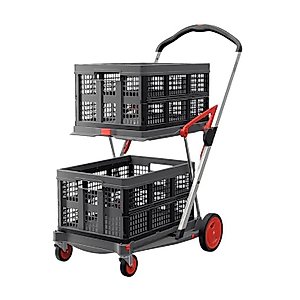 CLAX® Multi Use Functional Collapsible Carts | Mobile Folding Trolley | Storage Cart Wagon | Shopping Cart with 2 Storage Crates (Red)