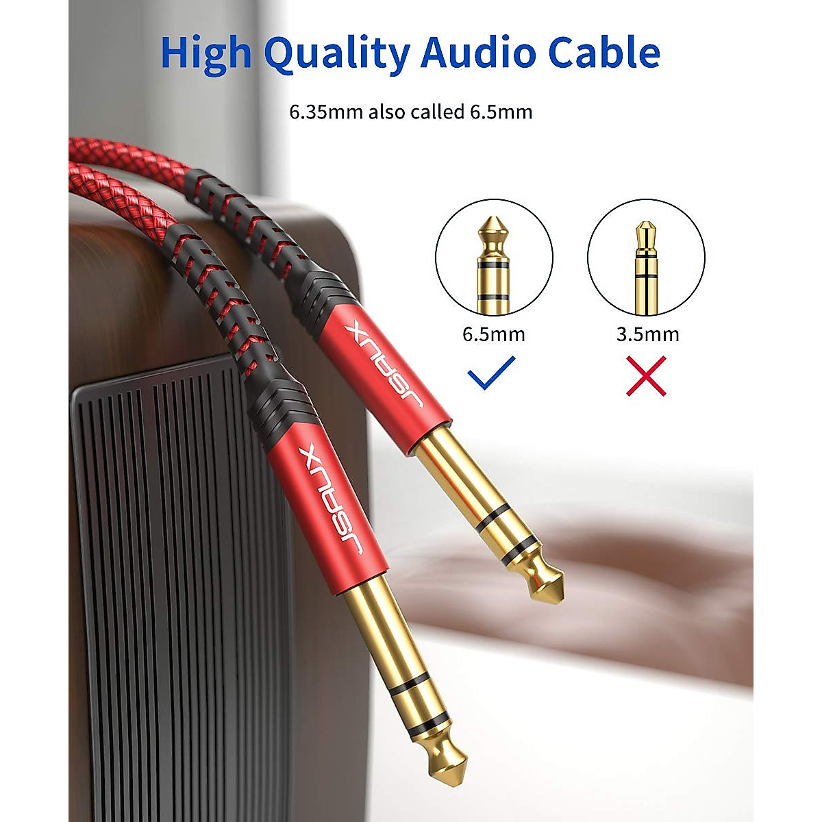 JSAUX 1/4 Inch Guitar Instrument Cable 4FT, 6.35mm (1/4) TRS to 6.35mm (1/4) TRS Stereo Audio Cable Male to Male Straight-to-Straight for Electric Guitar, bass Guitar, Electric Mandolin-Red