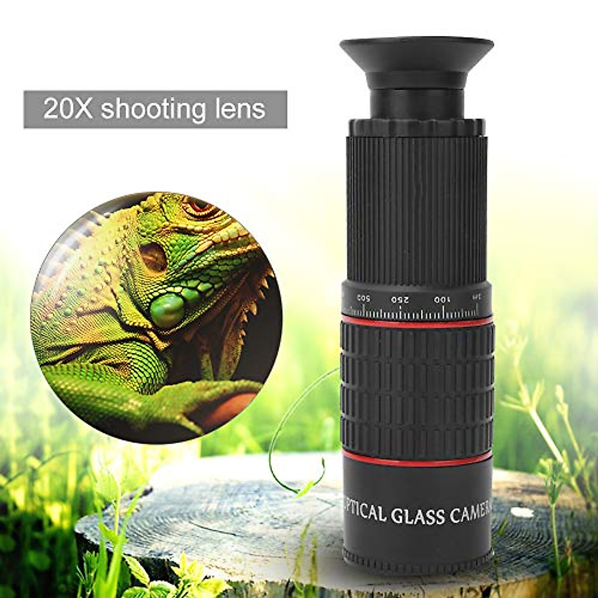 Mobile Phone Telescope, 20X Telephoto Zoom Lens, HD Optical Glass Cell Phone Monocular for Game Wildlife Watch Remote Photography Forestry, Easy to use