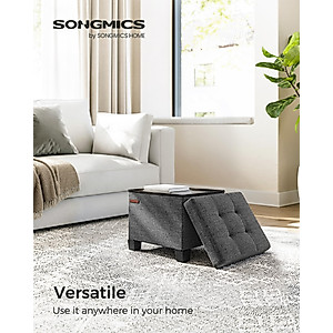 SONGMICS Storage Ottoman, Folding Storage Bench, Ottoman with Storage, Storage Ottoman Bench, for Living Room, Bedroom, 12.6 x 15.8 x 13.2 Inches, Dark Gray ULSF012G01