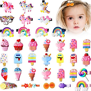 36 Pieces Cute Hair Clips for Girls Candy Rainbow Hairpins Ice Cream Unicorn Cute Barrettes Fun Dessert Patterns Accessories Cartoon Flower Fruit Hair Clips