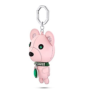SWAROVSKI Icons Stainless Steel 3D Key Ring, Kris Bear Character with Pink Leather and Bright Green Crystals, Part of The Swarovski Icons Collection