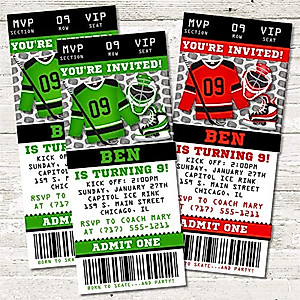 Ice Hockey Birthday Party Ticket Invitations