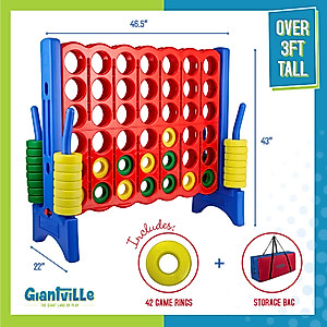 Giantville Giant 4 in a Row Connect Game + Storage Carry Bag - 4" Wide X 3.5" Tall - Oversized Jumbo Sized Entertainment for Outdoor/Indoor Play for Kids & Adults - Durable Waterproof - 2024 Version